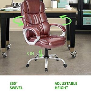 Office Chair Computer High Back Adjustable Ergonomic Desk Chair Executive PU Leather Swivel Task Chair with Armrests Lumbar Support (Brown)