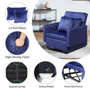 CDCASA Convertible Chair Bed, 3-in-1 Sleeper Chair Sofa with Adjustable Backrest, 2 Pillows, Into a Lounger Chair, Sofa Bed, Armchair for Living Room, Small Spaces, Apartment, PLush Fabric Blue, 1 PCS