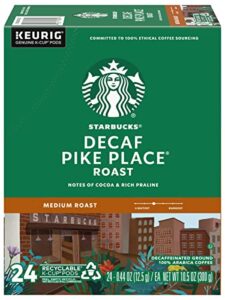 starbucks coffee k-cup pods, decaf pike place roast, medium roast decaffeinated coffee, keurig genuine k-cup pods, 24 ct k-cups per box (pack of 1 box)