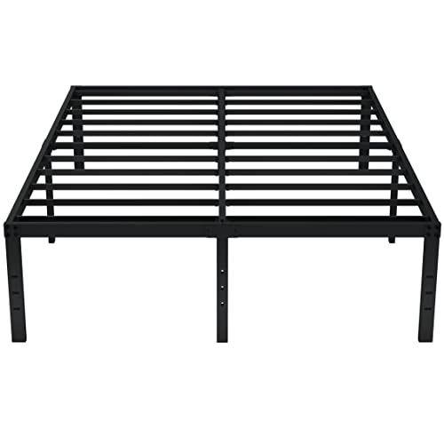 EMODA 18 Inch King Bed Frame No Box Spring Needed, Heavy Duty Tall Metal Platform with Large Storage Space, Noise Free, Easy Assembly, Black