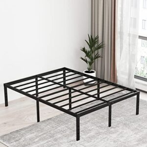 EMODA 18 Inch King Bed Frame No Box Spring Needed, Heavy Duty Tall Metal Platform with Large Storage Space, Noise Free, Easy Assembly, Black