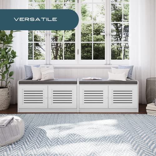 Sturdis Shoe Storage Bench White - Cushion Seat - Adjustable Shelves - Soft-Close Hinges - for Comfort & Style, Perfect for Entryway First Impression!