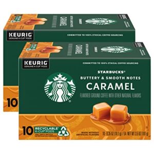 Starbucks Flavored Coffee K-Cup Pods, Caramel Flavored Coffee, Made without Artificial Flavors, Keurig Genuine K-Cup Pods, 10 CT K-Cups/Box (Pack of 2 Boxes)