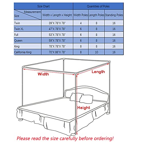 Mengersi Canopy Bed Frame Post Queen Size Stainless Steel Bed Canopy Frame Poles Four Corner Bed Bracket Fit for Metal Bed Wood Bed Bedroom Decor