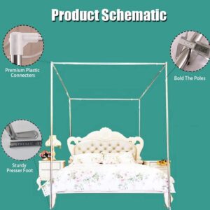 Mengersi Canopy Bed Frame Post Queen Size Stainless Steel Bed Canopy Frame Poles Four Corner Bed Bracket Fit for Metal Bed Wood Bed Bedroom Decor