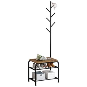 yizaijia coat rack shoe bench 3 in 1 multifunctional industrial style coat tree for entryway living room bedroom, black