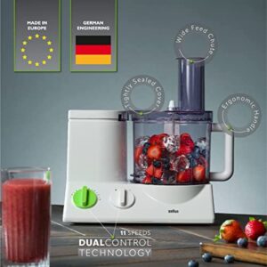 Braun FP3020 12 Cup Food Processor Ultra Quiet Powerful motor, includes 7 Attachment Blades + Chopper and Citrus Juicer , Made in Europe with German Engineering