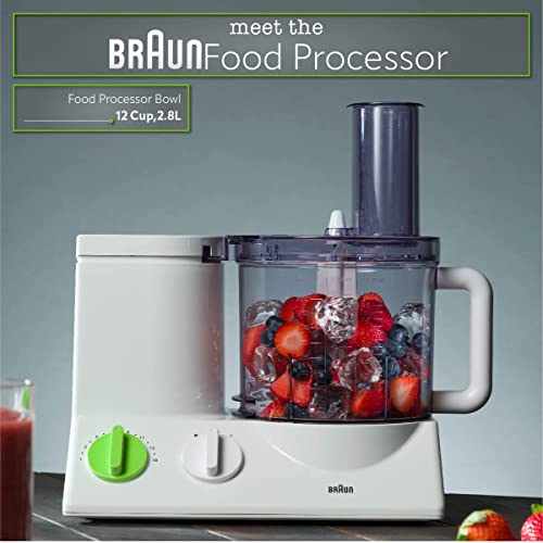 Braun FP3020 12 Cup Food Processor Ultra Quiet Powerful motor, includes 7 Attachment Blades + Chopper and Citrus Juicer , Made in Europe with German Engineering