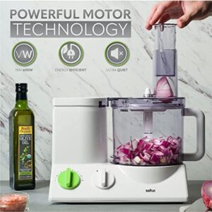 Braun FP3020 12 Cup Food Processor Ultra Quiet Powerful motor, includes 7 Attachment Blades + Chopper and Citrus Juicer , Made in Europe with German Engineering