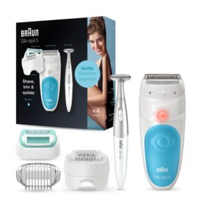 braun epilator silk-épil 5 5-810, hair removal for women, shaver & bikini trimmer, cordless, rechargeable, wet & dry