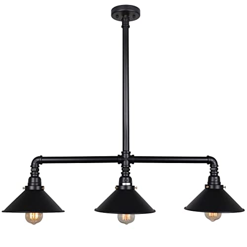 UNITARY Farmhouse Pendant Lights Kitchen Island, Kitchen Light Fixtures, Rustic Dining Room Light Fixture with 3 E26 Bulb Sockets, Black Metal Pool Table Lights, Ceiling Pendant Light Fixtures