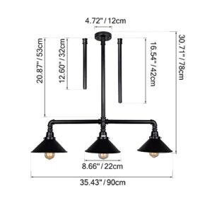 UNITARY Farmhouse Pendant Lights Kitchen Island, Kitchen Light Fixtures, Rustic Dining Room Light Fixture with 3 E26 Bulb Sockets, Black Metal Pool Table Lights, Ceiling Pendant Light Fixtures