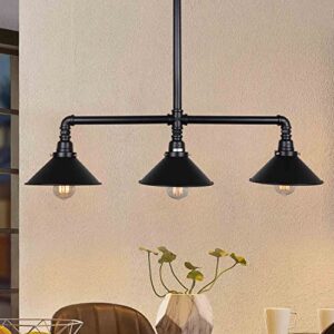 UNITARY Farmhouse Pendant Lights Kitchen Island, Kitchen Light Fixtures, Rustic Dining Room Light Fixture with 3 E26 Bulb Sockets, Black Metal Pool Table Lights, Ceiling Pendant Light Fixtures