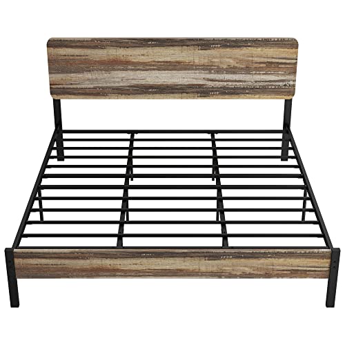 LIKIMIO King Bed Frame, Platform Bed Frame King with Headboard and Strong Steel Slat Support, Easy Assembly, No Box Spring Needed, Rustic Brown