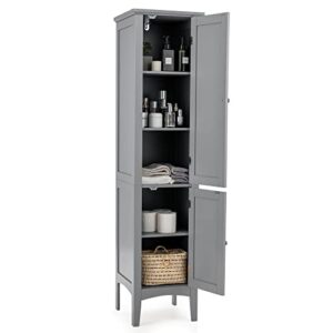 loko tall bathroom floor cabinet, multifunctional freestanding storage cabinet with doors, narrow slim linen tower for bathroom, living room or kitchen, 14.5 x 14.5 x 63 inches (grey)