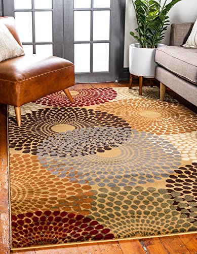 Unique Loom Barista Collection Modern, Abstract, Geometric, Circles, Urban, Rustic, Warm Colors Area Rug, 9 ft x 12 ft, Beige/Burgundy