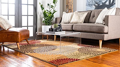 Unique Loom Barista Collection Modern, Abstract, Geometric, Circles, Urban, Rustic, Warm Colors Area Rug, 9 ft x 12 ft, Beige/Burgundy