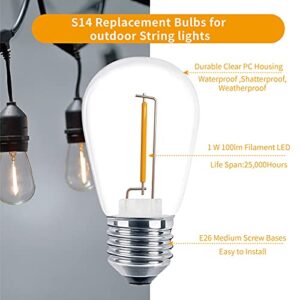 Meconard 24 Pack LED S14 Replacement Light Bulbs, Shatterproof Outdoor String Light Bulbs, 1 Watt to Replace 11Watts Incandescent Bulb, E26 Regular Medium Screw Base, 2200K Warm White, Non-Dimmable