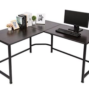 TOPSKY L-Shaped Desk Corner Computer Desk 55" x 55" with 24" Deep Workstation Bevel Edge Design (Walnut+Black Leg)