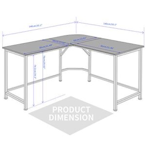 TOPSKY L-Shaped Desk Corner Computer Desk 55" x 55" with 24" Deep Workstation Bevel Edge Design (Walnut+Black Leg)