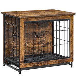 feandrea dog crate furniture, side end table, modern kennel for dogs indoor up to 30 lb, heavy-duty dog cage with multi-purpose removable tray, double-door dog house, rustic brown upfc001x01