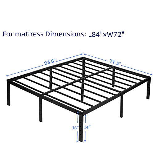 AMSEJOPS Heavy Duty California King Bed Frame, 16 Inches Tall Metal Platform Bedframe with Maximum Storage, No Box Spring Needed, Noise-Free, Easy Assembly, 3500lbs Steel Slat Support