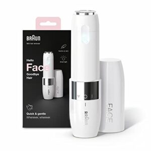 braun mini hair remover, electric facial hair removal for women, quick & gentle, finishing touch for upper lips, chin & cheeks, for easier makeup application, ideal for on-the-go, with smartlight