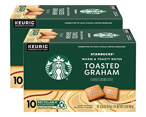 Starbucks Flavored Ground Coffee K-Cup Pods, Toasted Graham, Signature Collection, 100% Arabica Coffee, Recyclable K-Cup, 10 CT K-Cup Pods/Box (Pack of 2 Boxes)