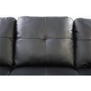 Devion Furniture Faux Leather Sectional Sofa with Ottoman in Black (Pillows Included)