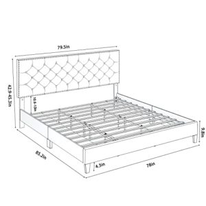 HOSTACK King Size Bed Frame, Modern Upholstered Platform Bed with Adjustable Headboard, Heavy Duty Button Tufted Bed Frame with Wood Slat Support, Easy Assembly, No Box Spring Needed (Grey, King)