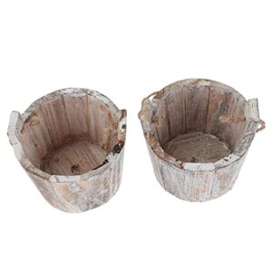 angoily 2pcs wooden flower bucket vintage wooden bucket rustic barrel planters rustic patio planter flower pots for plants indoor outdoor garden decoration ornament ( as shown )