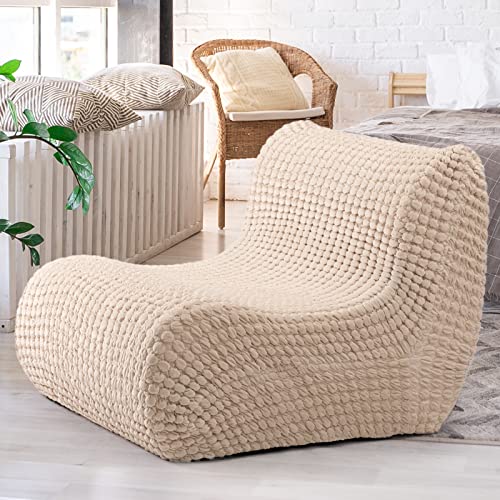 ALIMORDEN Accent Bean Bag Couch for Adult, Soft Plush Lounge Chair Lazy Leisure Sofa for Living Room, Bedroom, Salon, Office, Champagne