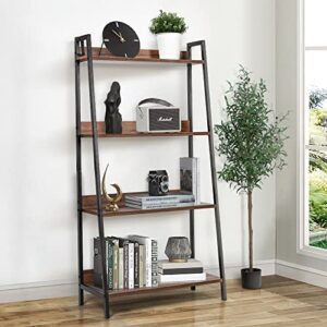 DEILALY 4 Tier Bookshelf Bookcase Ladder Shelf Plant Flower Stand Corner Shelf Storage Rack Storage Organizer Wall Shelves Cabinet Big Capacity for Kitchen Living Room Office Balcony Frame Brown