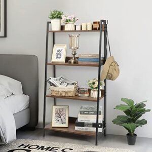 DEILALY 4 Tier Bookshelf Bookcase Ladder Shelf Plant Flower Stand Corner Shelf Storage Rack Storage Organizer Wall Shelves Cabinet Big Capacity for Kitchen Living Room Office Balcony Frame Brown