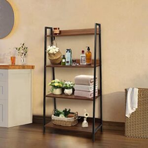 DEILALY 4 Tier Bookshelf Bookcase Ladder Shelf Plant Flower Stand Corner Shelf Storage Rack Storage Organizer Wall Shelves Cabinet Big Capacity for Kitchen Living Room Office Balcony Frame Brown