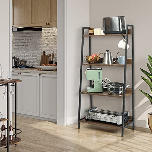 DEILALY 4 Tier Bookshelf Bookcase Ladder Shelf Plant Flower Stand Corner Shelf Storage Rack Storage Organizer Wall Shelves Cabinet Big Capacity for Kitchen Living Room Office Balcony Frame Brown