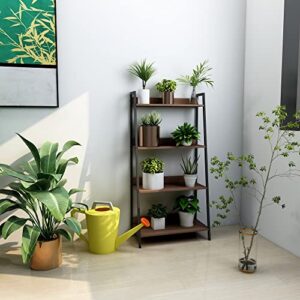 DEILALY 4 Tier Bookshelf Bookcase Ladder Shelf Plant Flower Stand Corner Shelf Storage Rack Storage Organizer Wall Shelves Cabinet Big Capacity for Kitchen Living Room Office Balcony Frame Brown