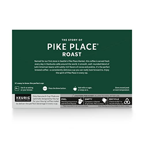 Starbucks Medium Roast K-Cup Coffee Pods — Pike Place Roast for Keurig Brewers — 1 box (10 pods)