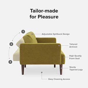 mopio Aaron Futon Convertible Sofa Sleeper Futon Twin Size with Arms Split Back Design 77.5" (Velvet, Antique Gold)