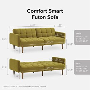 mopio Aaron Futon Convertible Sofa Sleeper Futon Twin Size with Arms Split Back Design 77.5" (Velvet, Antique Gold)