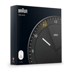 Braun Classic Large Analogue Wall Clock with Silent Sweep Movement, Easy to Read, 30cm Diameter in Black, Model BC17B.