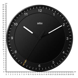 Braun Classic Large Analogue Wall Clock with Silent Sweep Movement, Easy to Read, 30cm Diameter in Black, Model BC17B.