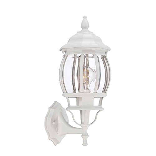 1-Light Outdoor White Wall Lantern with Clear Beveled Glass