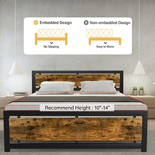 Pliwier Platform Queen Bed Frame, Heavy Duty Queen Size Bed Frame with Headboard and Footboard, Strong Steel Slat Support, No Box Spring Needed, Noise Free, Easy Assembly