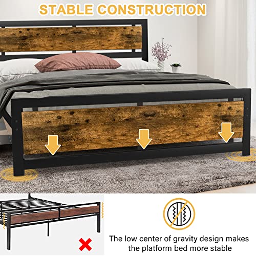 Pliwier Platform Queen Bed Frame, Heavy Duty Queen Size Bed Frame with Headboard and Footboard, Strong Steel Slat Support, No Box Spring Needed, Noise Free, Easy Assembly