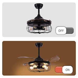 DuMaiWay 36" Caged Ceiling Fan with Lights, Industrial Retro Ceiling Fans with Remote Controller Vintage Style for Farmhouse/Living Room/Bedroom/Restaurant 5 Lights 4 Fan Blades Black