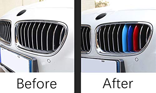 TOPGRIL M-Colored Stripe Grille Insert Trims M Sport Grille Insert Trim Strips For 2011-2013 BMW F10 F11 5 Series 528i 535i 550i Kidney Grills (12 Beams ONLY,Not For 10-Beam)