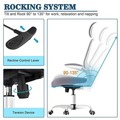 Mimoglad Office Chair, High Back Ergonomic Desk Chair with Adjustable Lumbar Support and Headrest, Swivel Task Chair with flip-up Armrests for Guitar Playing, 5 Years Warranty