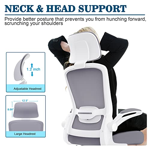 Mimoglad Office Chair, High Back Ergonomic Desk Chair with Adjustable Lumbar Support and Headrest, Swivel Task Chair with flip-up Armrests for Guitar Playing, 5 Years Warranty