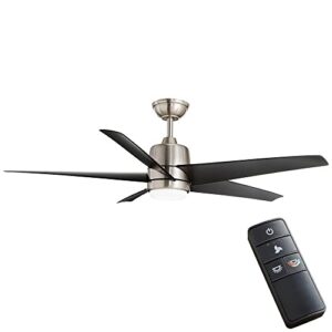 hampton bay mena 54 in. white color changing integrated led indooroutdoor brushed nickel ceiling fan with light kit and remote